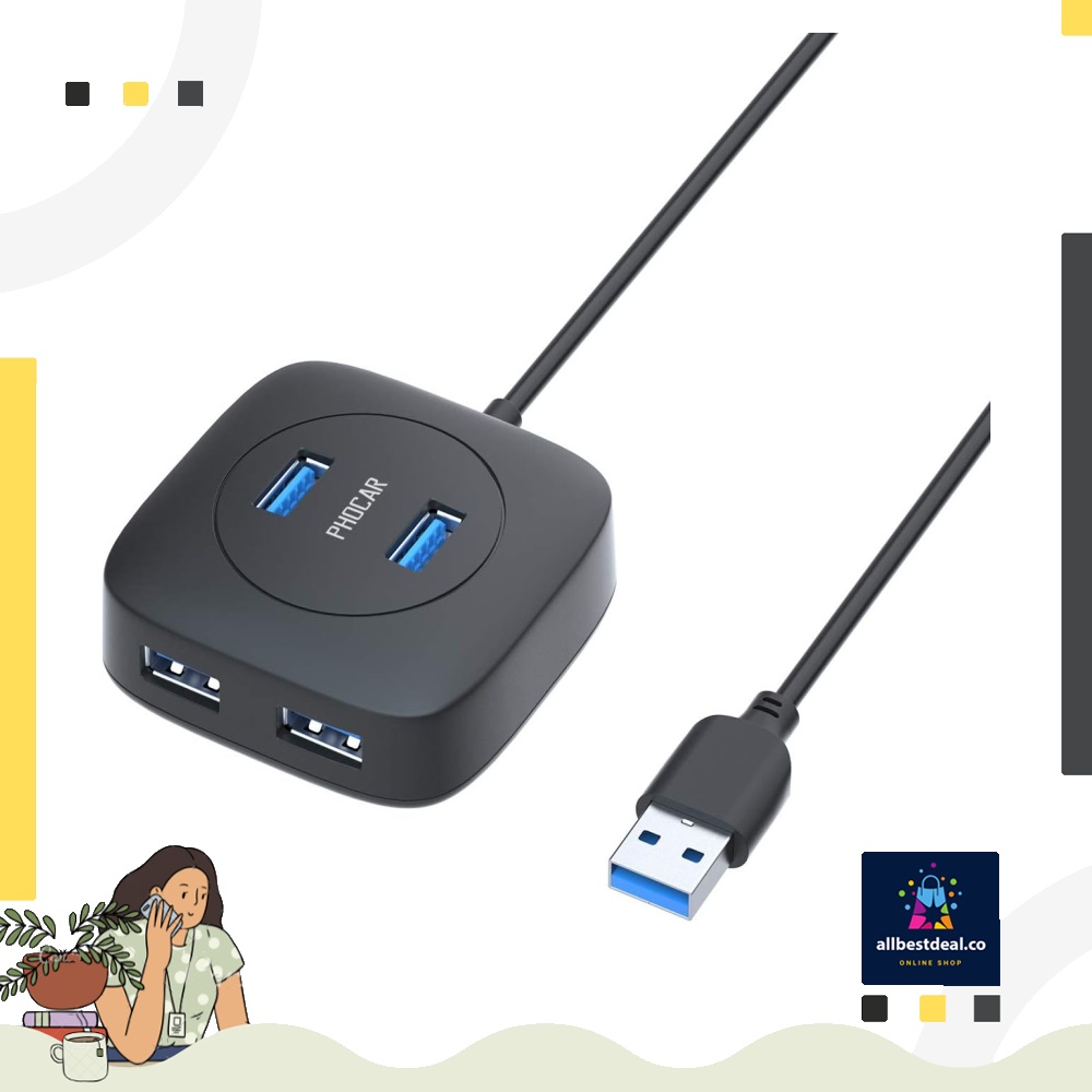 PHOCAR USB HUB 4 Ports USB 3.0 Adapter HUB, Portable USB Extension ...