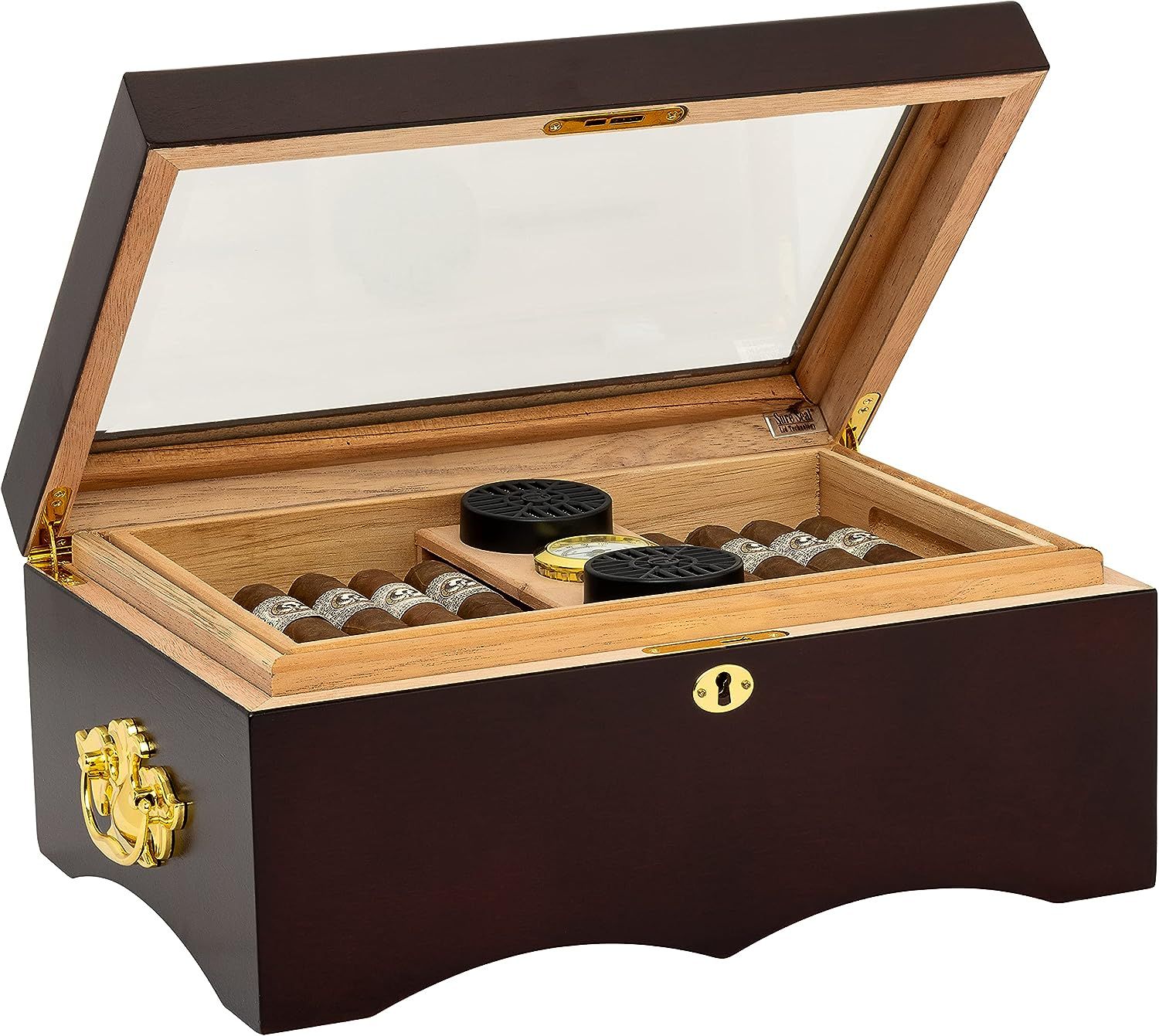 Quality Importers El Rey Desktop Cigar Humidor, Mahogany Finish ...