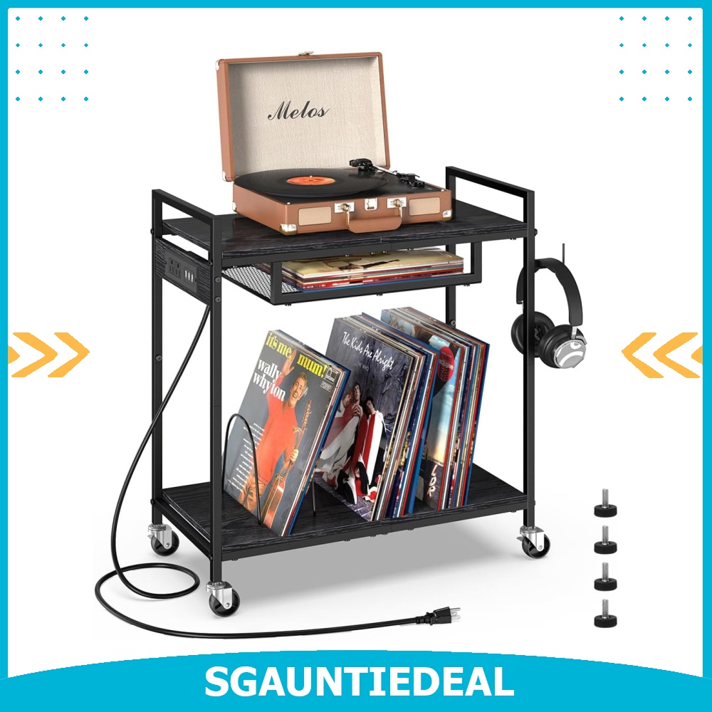 Record Player Stand, Turntable Stand with Charging Station, 3 Tier ...