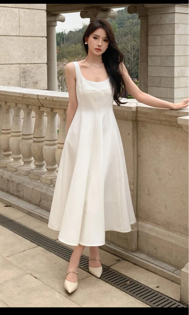 ROM white plain dress, Women's Fashion, Dresses & Sets, Dresses on ...