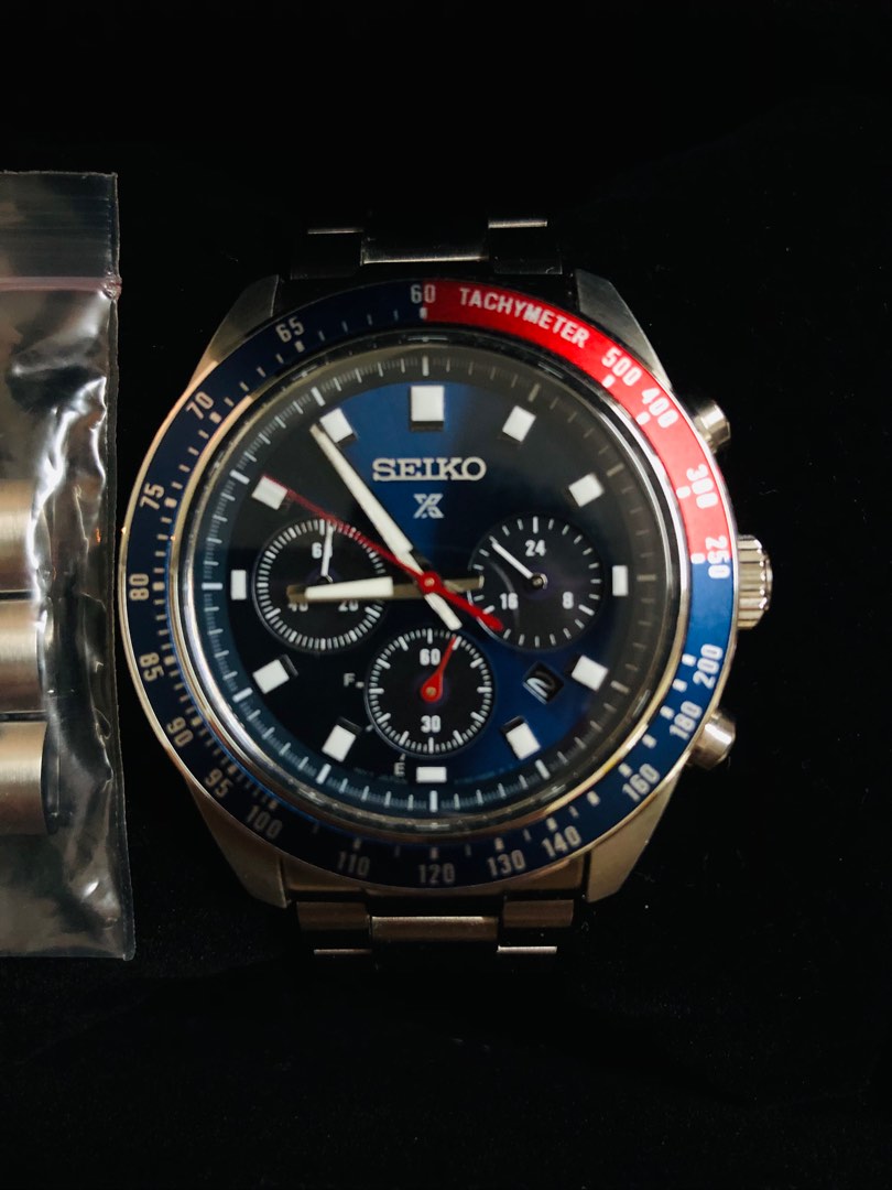 Seiko Speedtimer SBDL097 Blue Dial Chronograph Solar Pepsi Bezel Watch ...