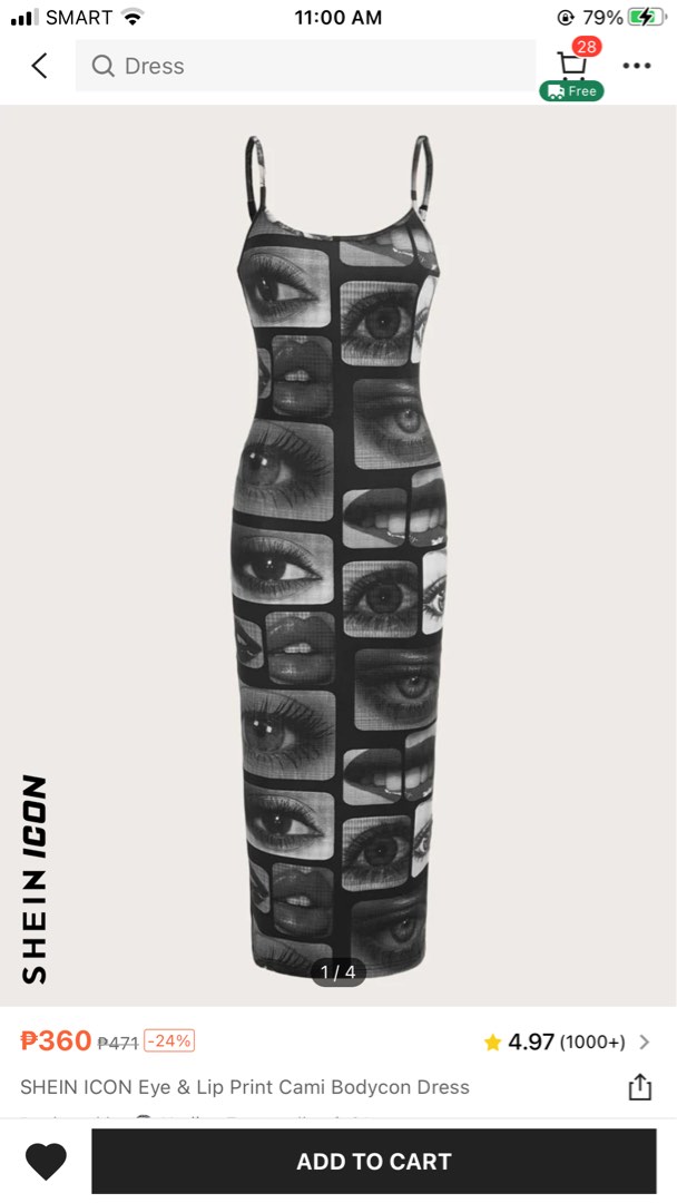 SHEIN ICON EYE AND LIP BODY CON DRESS, Women's Fashion, Dresses & Sets ...