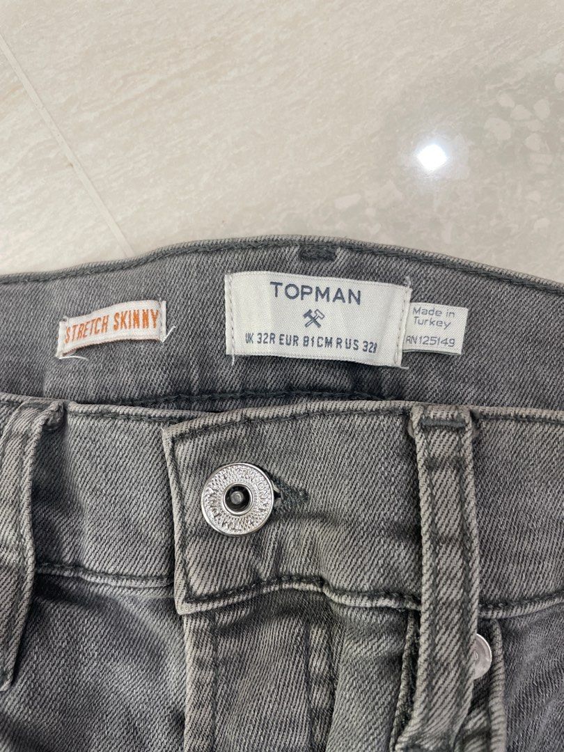 Topman ripped grey jeans, Men's Fashion, Bottoms, Jeans on Carousell