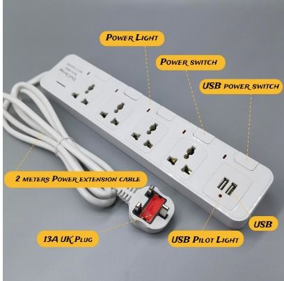 Universal extension socket 3/4/5/6WAY Fast charge power socket with USB ...