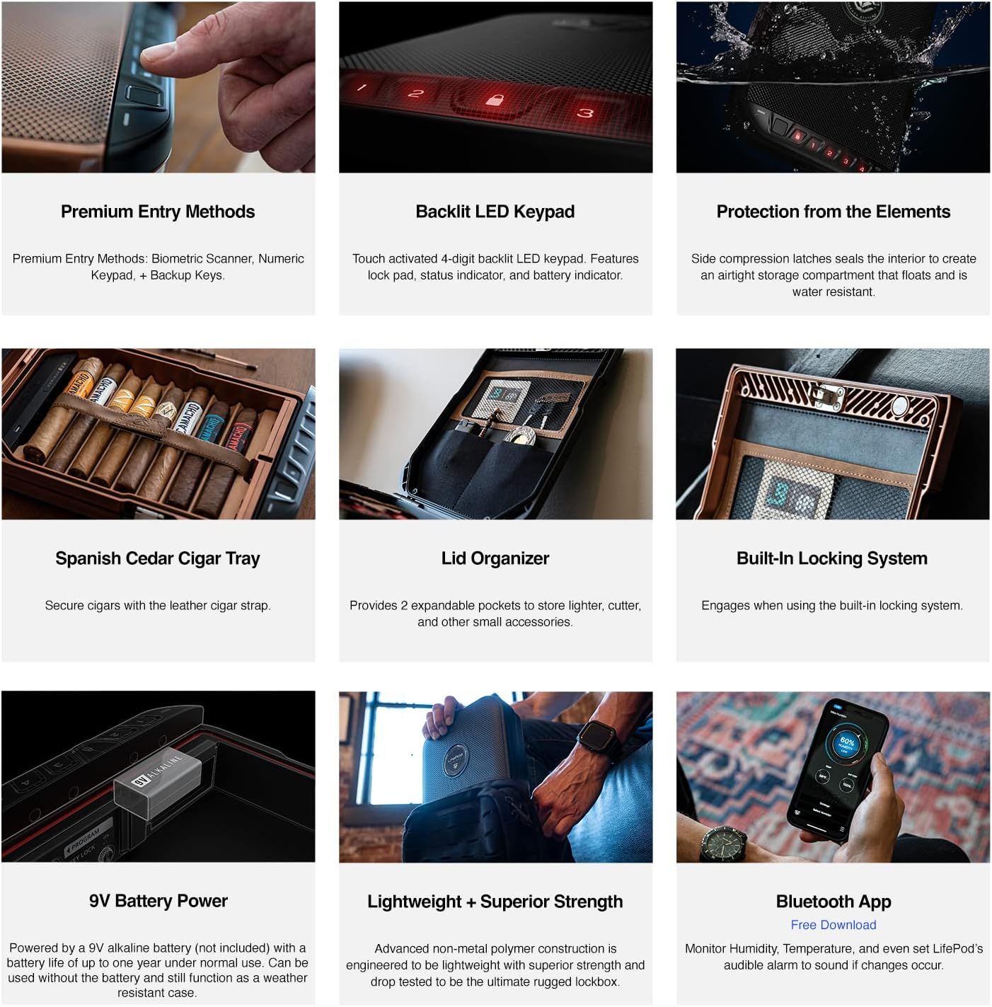 Vaultek LifePod Humidor Cigar Lock Box Waterproof Travel Case Rugged ...