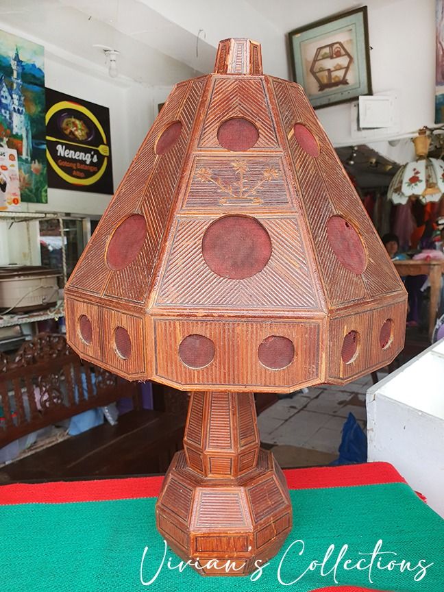 Vintage Tramp Art Lamp With Red Panel Details Pencil Reed Rattan (SUPER ...
