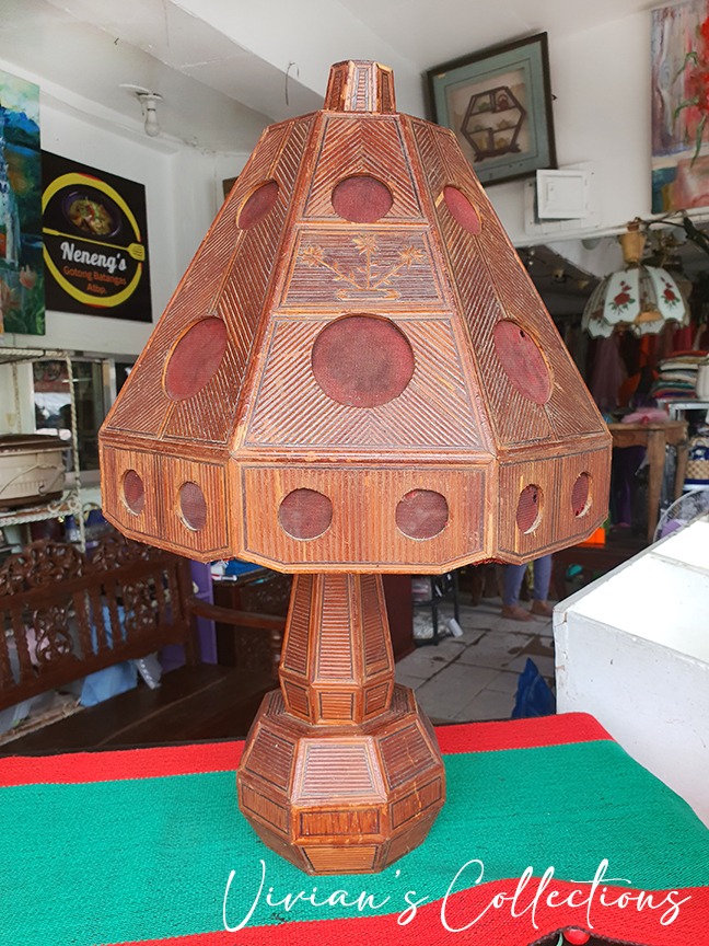 Vintage Tramp Art Lamp With Red Panel Details Pencil Reed Rattan (SUPER ...