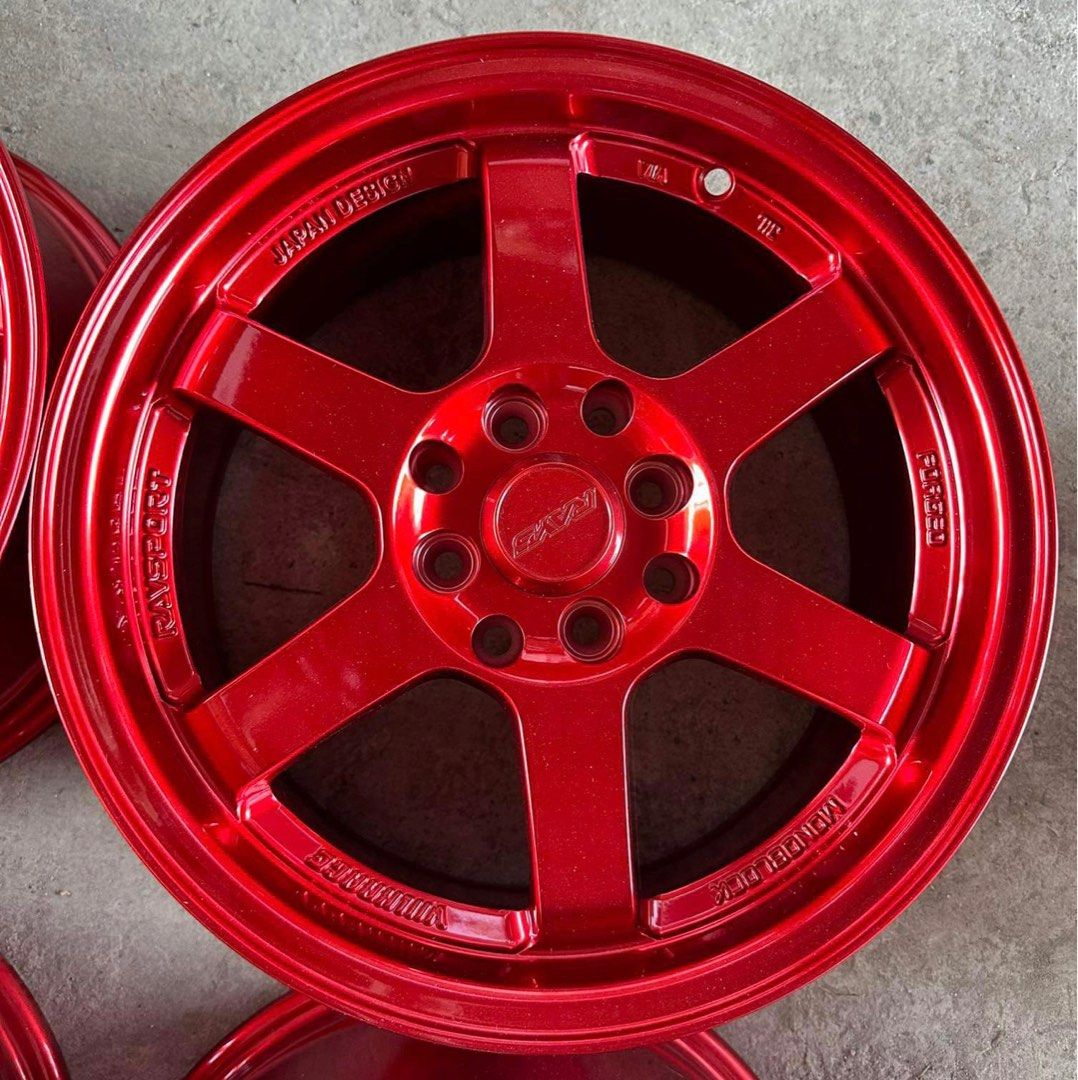 15” TE37 Design code 6082 Red Mags 4Holes pcd 100-114 Bnew, Car Parts ...
