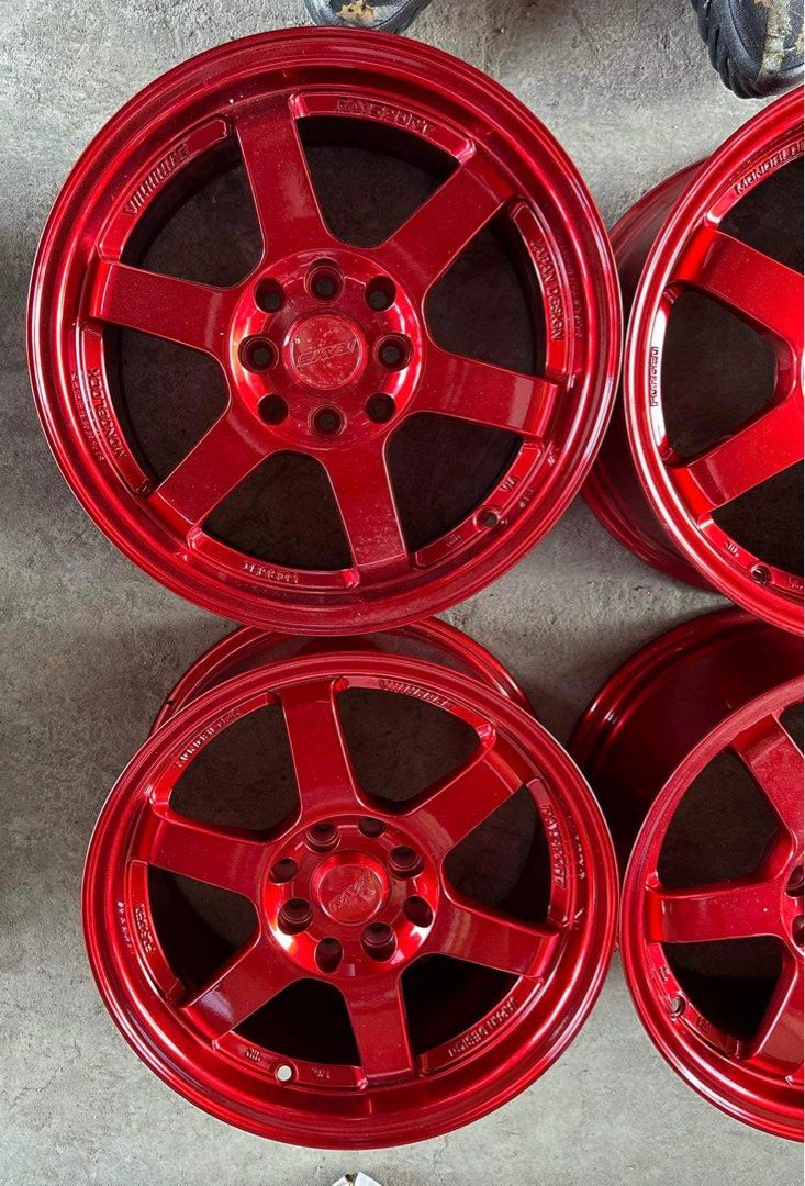 15” TE37 Design code 6082 Red Mags 4Holes pcd 100-114 Bnew, Car Parts ...