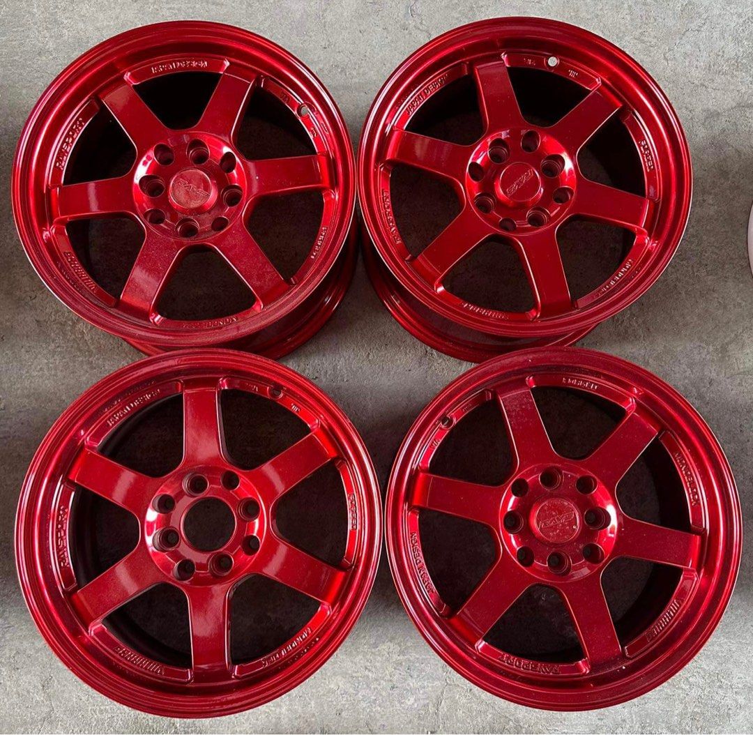 15” TE37 Design code 6082 Red Mags 4Holes pcd 100-114 Bnew, Car Parts ...