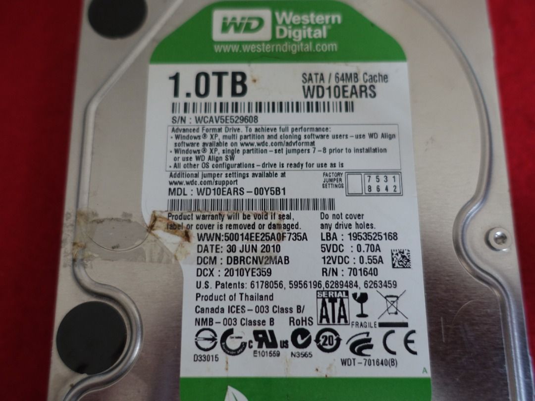 1TB 3.5吋 電腦硬盤硬碟 ***(不良, 零件機!!!) -- Wd10eads-00L5b1 Western Digital Caviar Green 1Tb 7200Rpm Sata ...