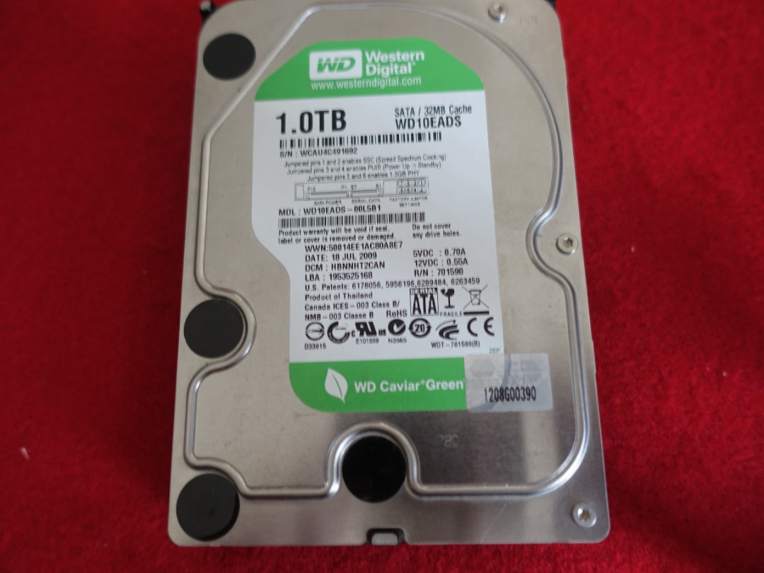 1TB 3.5吋 電腦硬盤硬碟 （正常使用中、沒有保養） Wd10eads-00L5b1 Western Digital Caviar Green 1Tb 7200Rpm Sata-300 ...