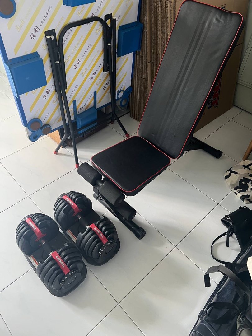 Adjustable Bench with Dumbbells, Sports Equipment, Exercise & Fitness ...