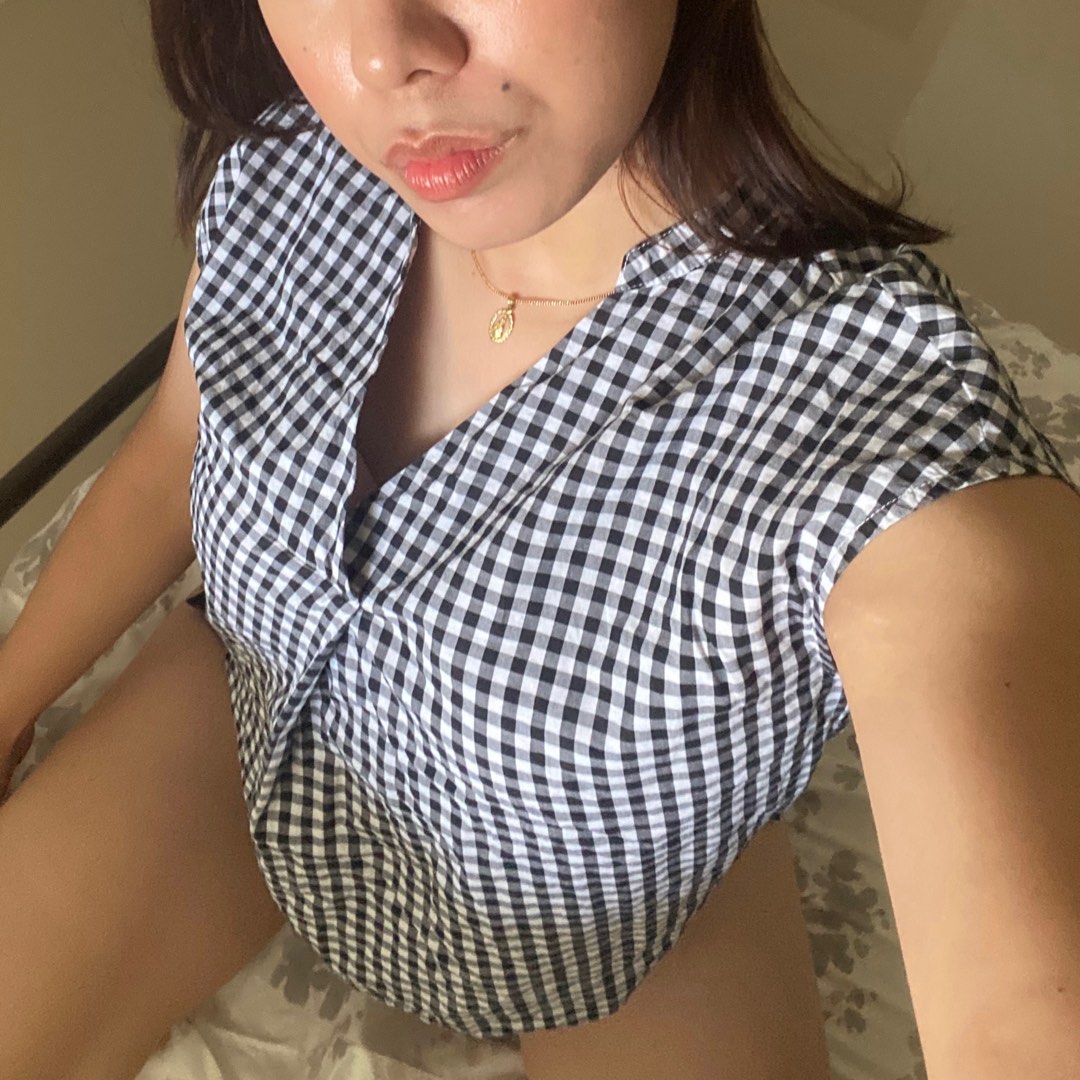 Black and White Checkered Top, Women's Fashion, Tops, Blouses on Carousell