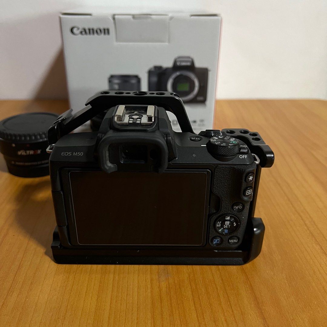 Canon M50 with Kit lens, Viltrox EOS-EF adapter, and Camera Cage ...