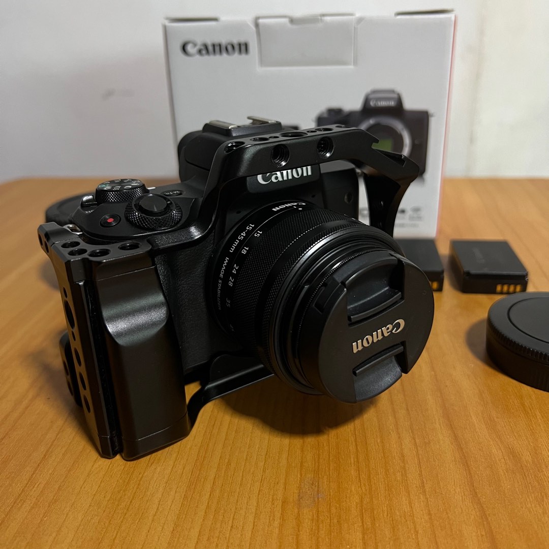 Canon M50 with Kit lens, Viltrox EOS-EF adapter, and Camera Cage ...