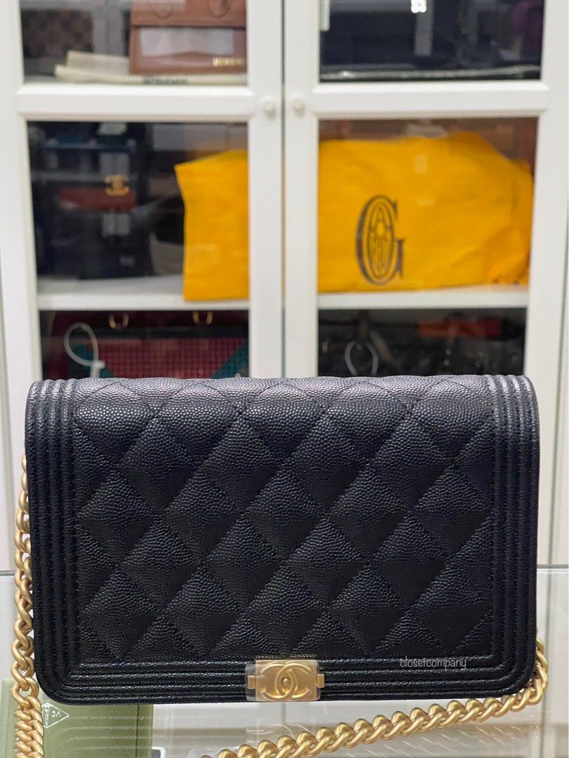 Chanel Boy Wallet on Chain WOC Caviar and Aged Gold Hardware (Microchip ...