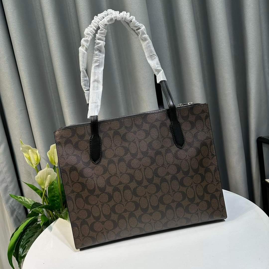 Coach Nina Tote in Signature Canvas Darkbrown, Women's Fashion, Bags ...