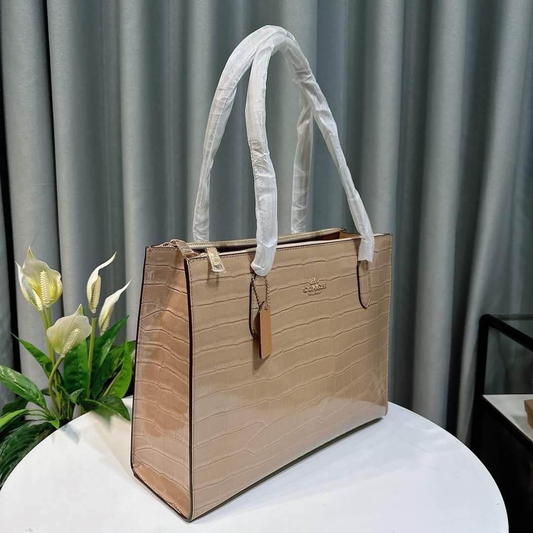 Coach Nina Tote in Taupe Crocodile Embossed Leather, Women's Fashion ...