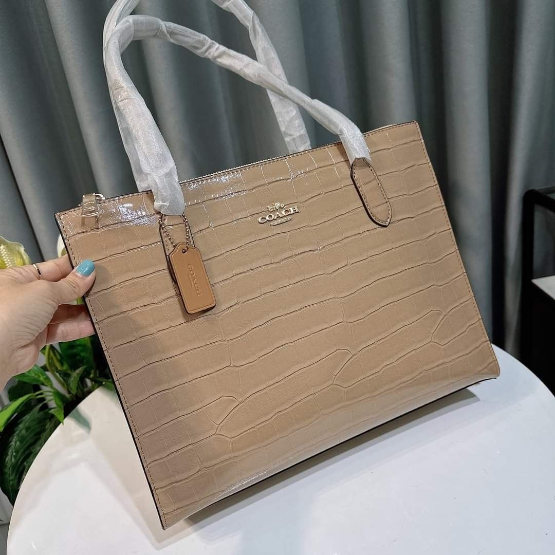Coach Nina Tote in Taupe Crocodile Embossed Leather, Women's Fashion ...