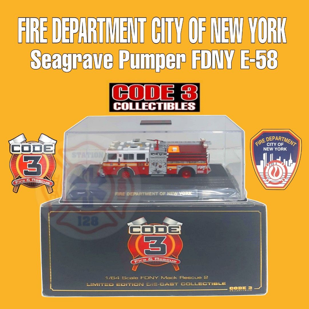 Collectibles Code 3 Fire Department of New York Seagrave Pumper FDNY E ...