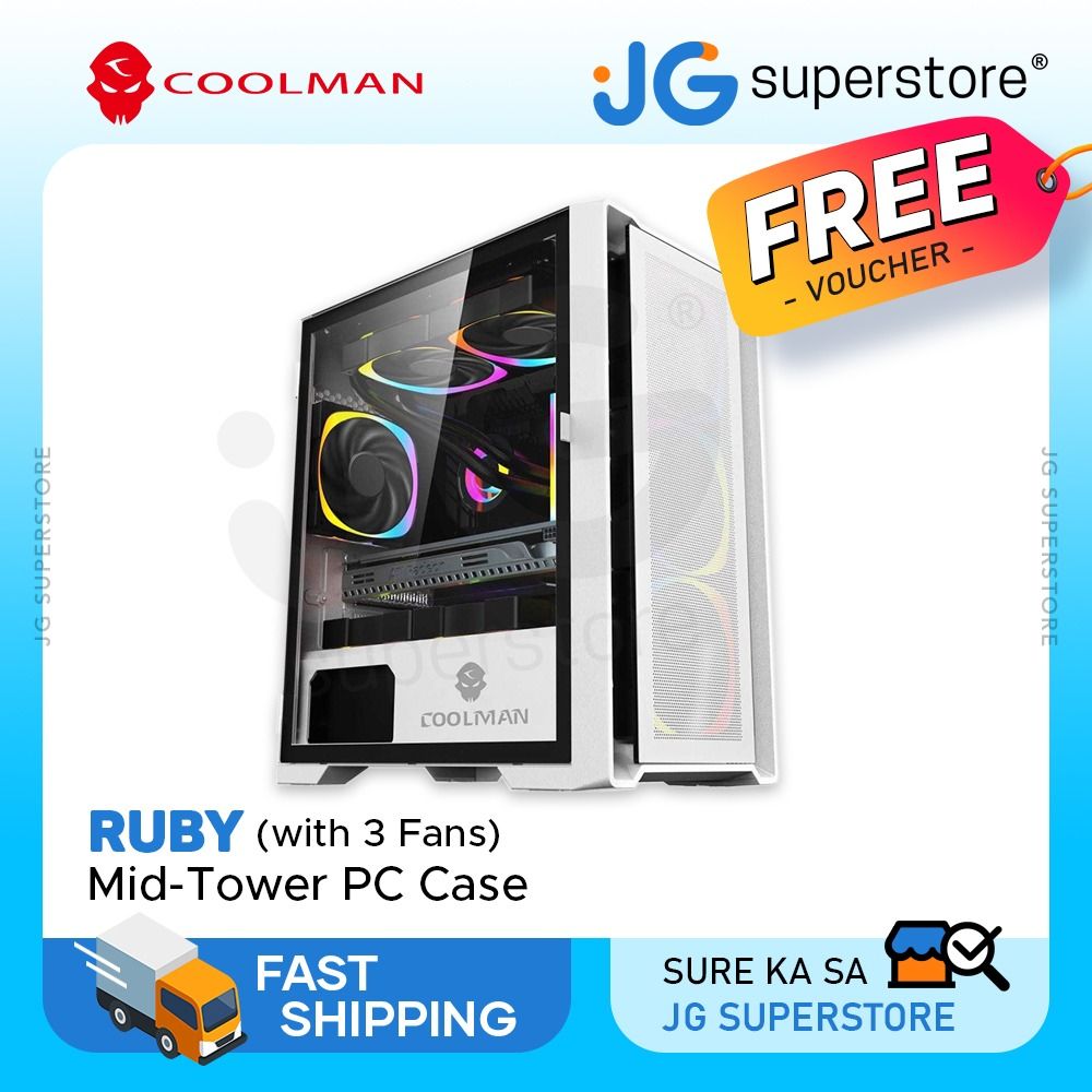 Coolman Ruby Mid-Tower Micro-ATX Gaming Case Case with 3 RGB Color Fans ...