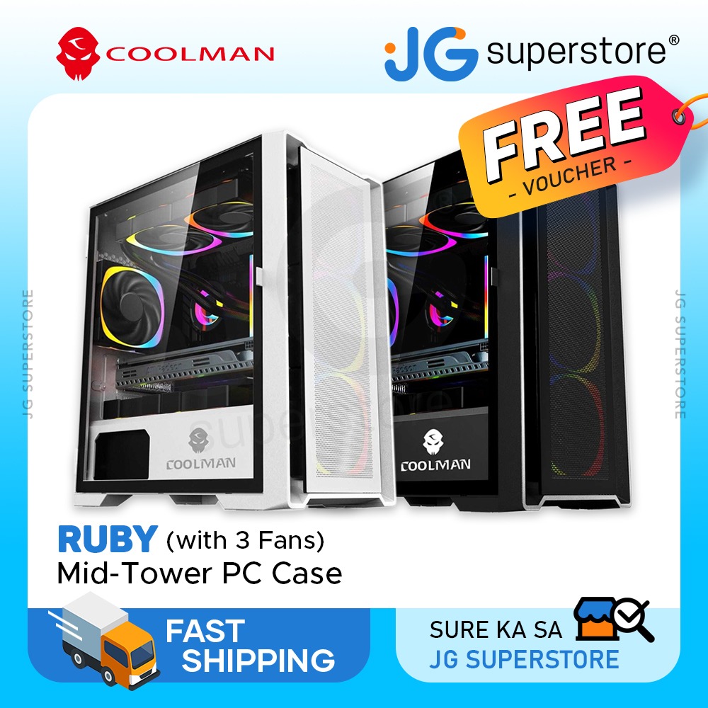Coolman Ruby Mid-Tower Micro-ATX Gaming Case Case with 3 RGB Color Fans ...