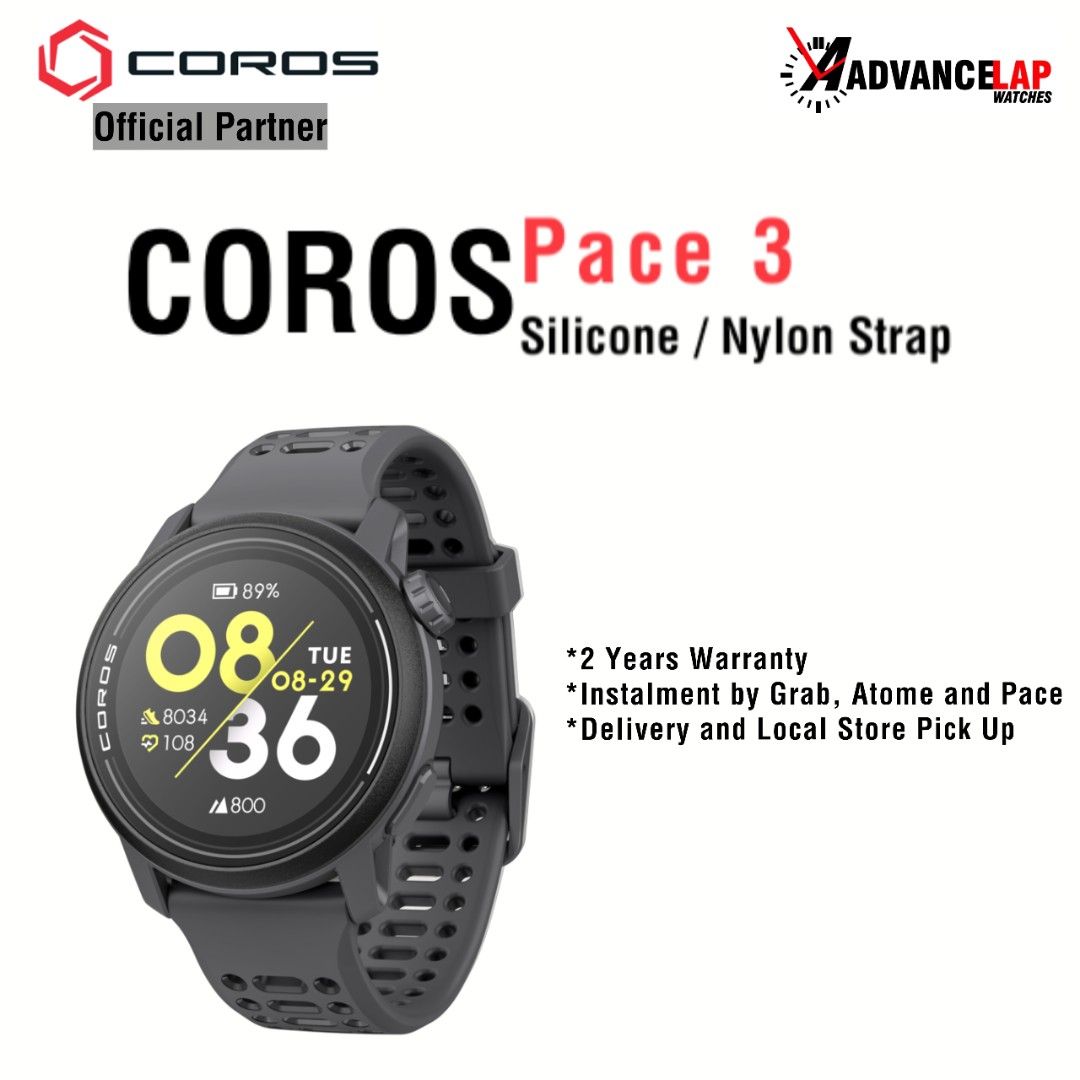 Coros Pace 3 Silicone/ Nylon Strap, Smartwatch, Running , Hiking ...