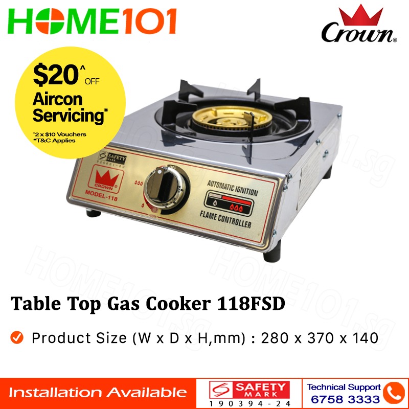 Crown Single Burner Tabletop Gas Cooker 118-FSD - LPG / PUB, TV & Home ...