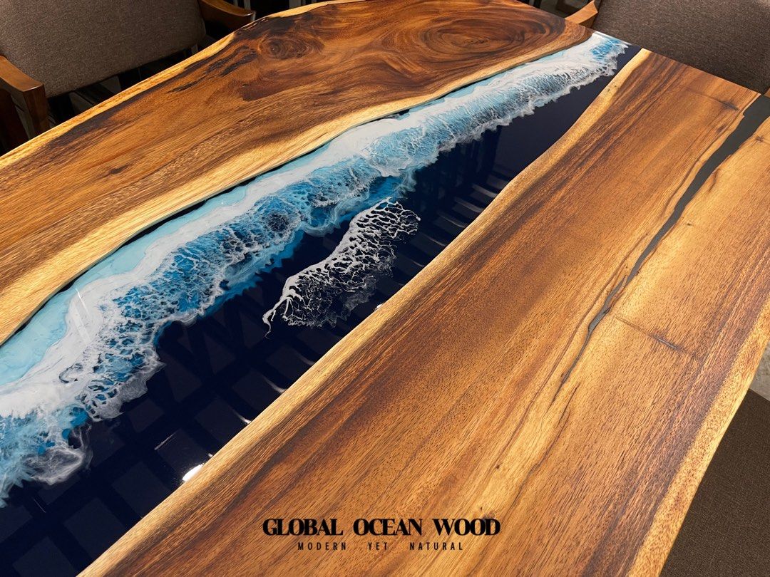 Custom Made OCEAN&WAVE Epoxy Resin Solid Wood Dining/ Coffee Table ...