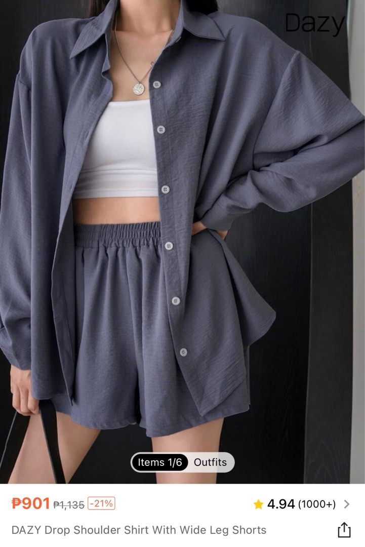 DAZY Drop Shoulder Shirt With Wide Leg Shorts, Women's Fashion, Dresses & Sets, Sets or ...