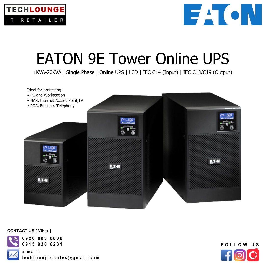 EATON 9E Series Online Tower UPS-1 Phase, 1KVA-3KVA, LCD, IEC C14, IEC C13/IEC C19, Computers ...