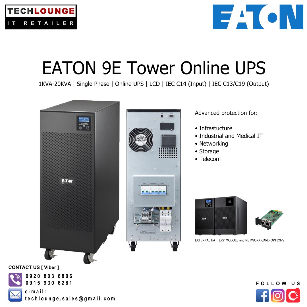 EATON 9E Series Online Tower UPS-1 Phase, 6KVA-20KVA, LCD, Hardwired (Input/Output), 3 Years ...