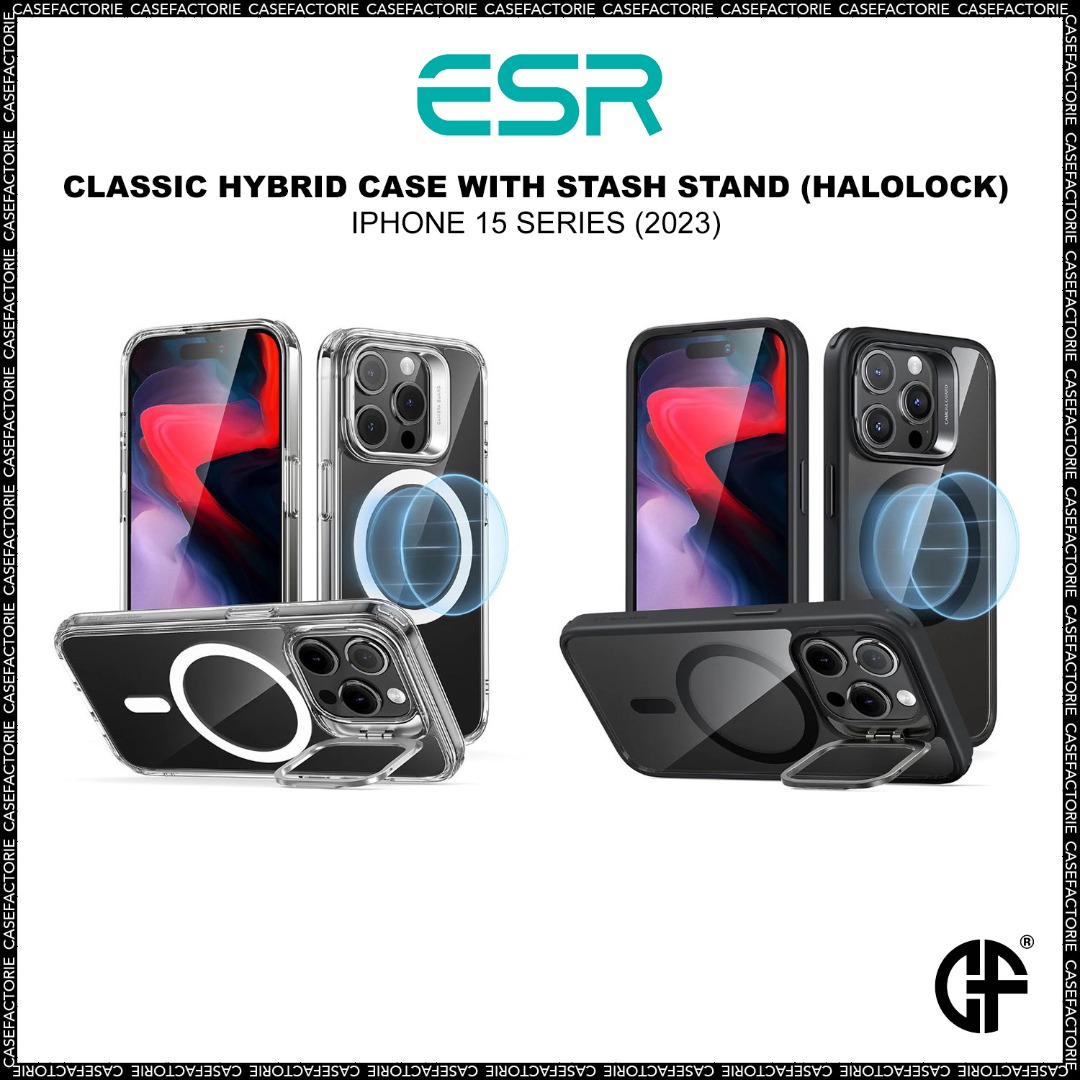 ESR Classic Hybrid Case with Stash Stand (HaloLock) for iPhone 15 Pro / 15 Pro Max (2023 ...