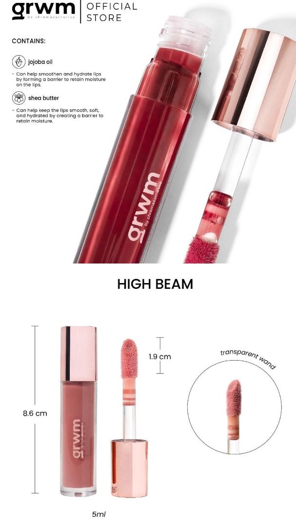 GRWM Cosmetics High Beam High Shine Lip Oil in Apple-o, Beauty ...