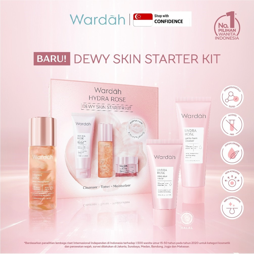 (Halal Skincare) Wardah Hydra Rose Dewy Skin Starter Kit (Alcohol free ...