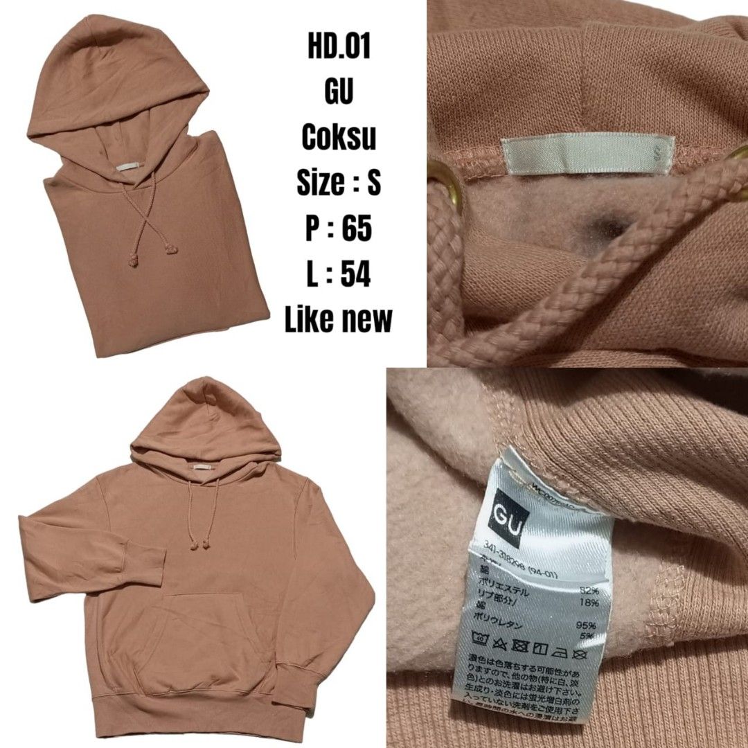 Hoodie GU global Uniqlo S, Fesyen Pria, Pakaian , Atasan di Carousell