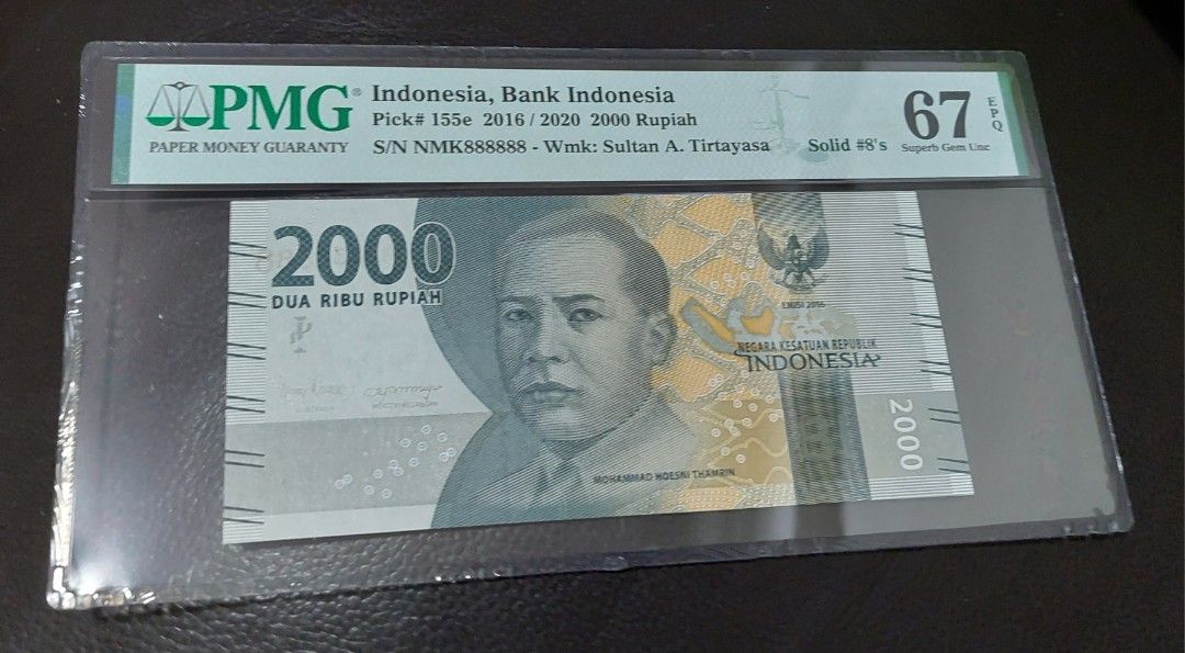 Indonesia solid 8 2000 rupiah Prefix serial number PMG 67 EPQ unc ...