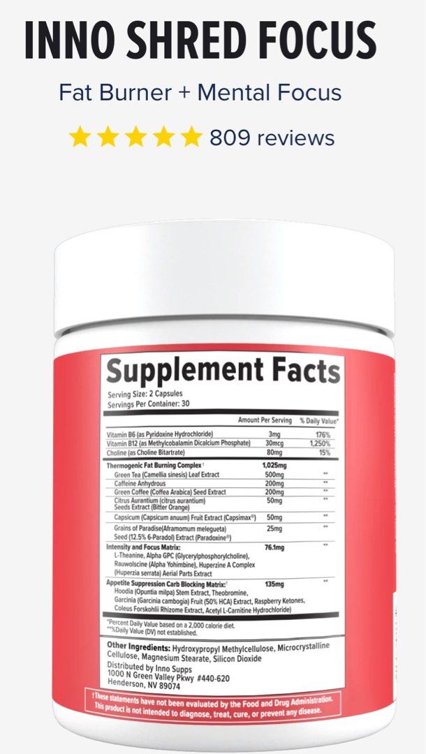 INNO SHRED STIMULANT FREE AND FOCUS, Health & Nutrition, Health ...