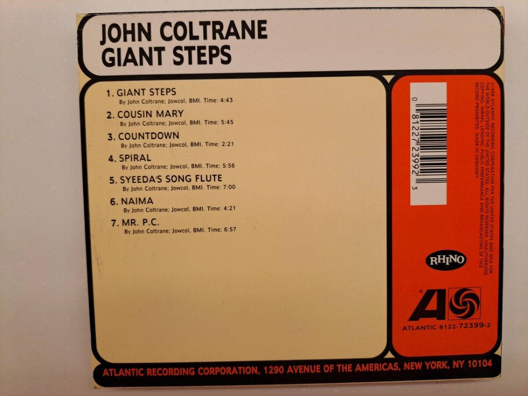 John Coltrane - Giant Steps. 1998 Atlantic Recording Corporation ...