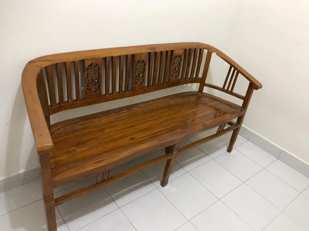 Kerusi kayu Bench solid wood, Furniture & Home Living, Outdoor ...
