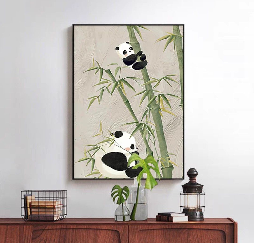 Lele Panda Oil Painting, Furniture & Home Living, Home Decor, Wall ...