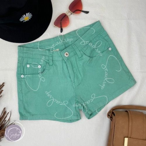 Light green denim shorts, Women's Fashion, Bottoms, Shorts on Carousell