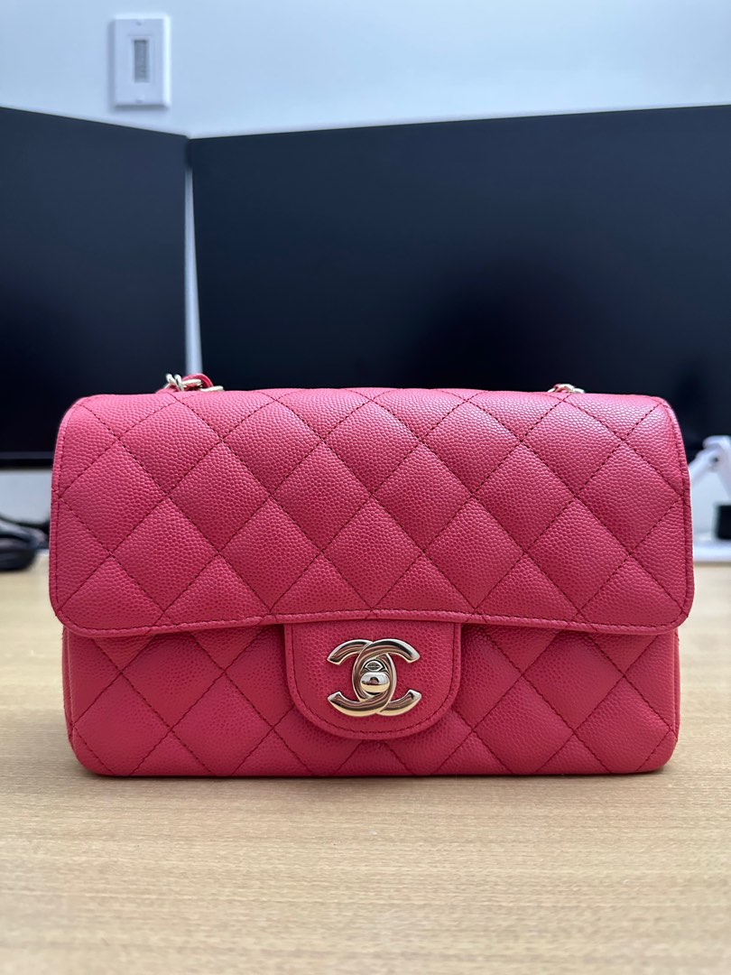 Like new Chanel dark pink mini rectangle flap 17C with edge stitching ...