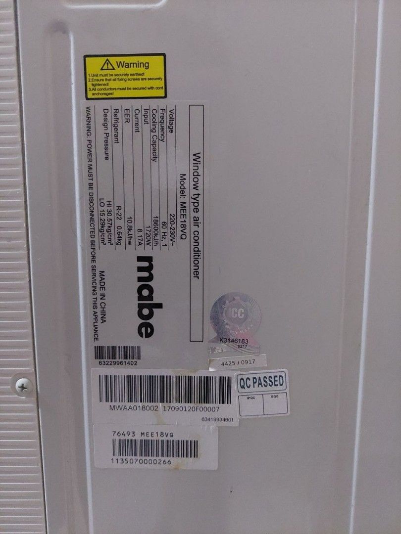 MABE 2HP WINDOW TYPE AIRCON, TV & Home Appliances, Air Conditioning and ...