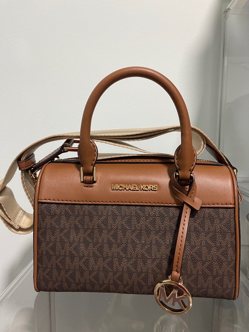 [Pre-Loved] MK Mini Duffle Bag (Signature Brown), Women's Fashion, Bags ...