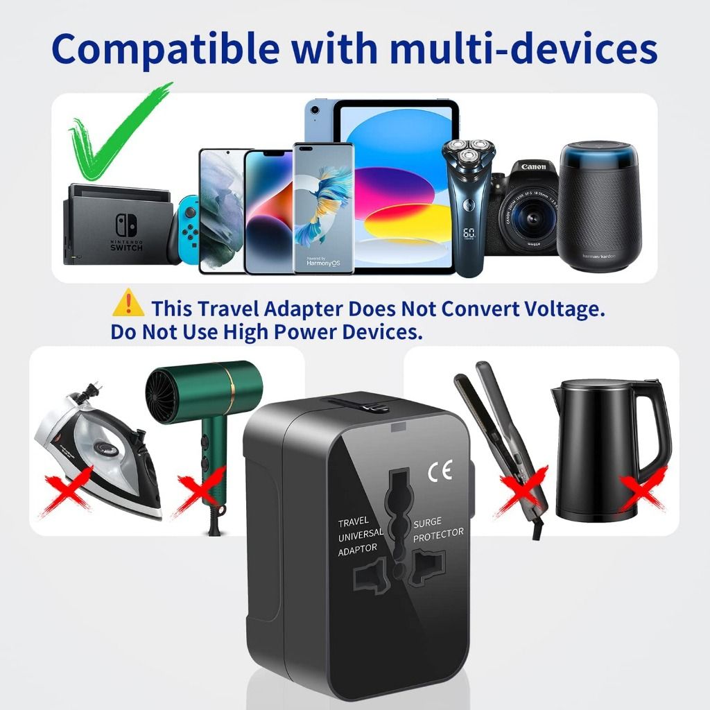 Multi-Country Travel Conversion Plug with USB Type C, Universal Travel ...