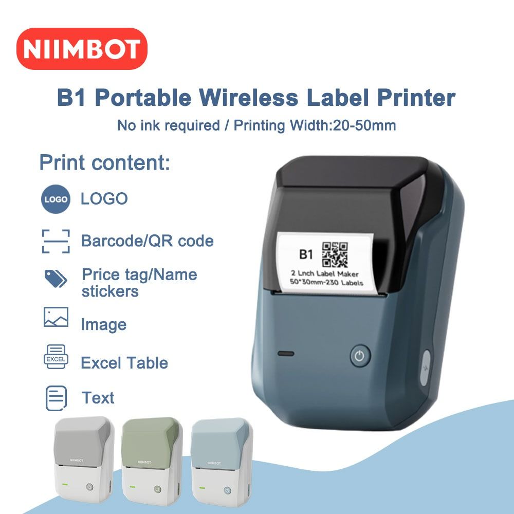 Niimbot B1 Handheld Cable Label Printer with 1Roll Label white sticker ...
