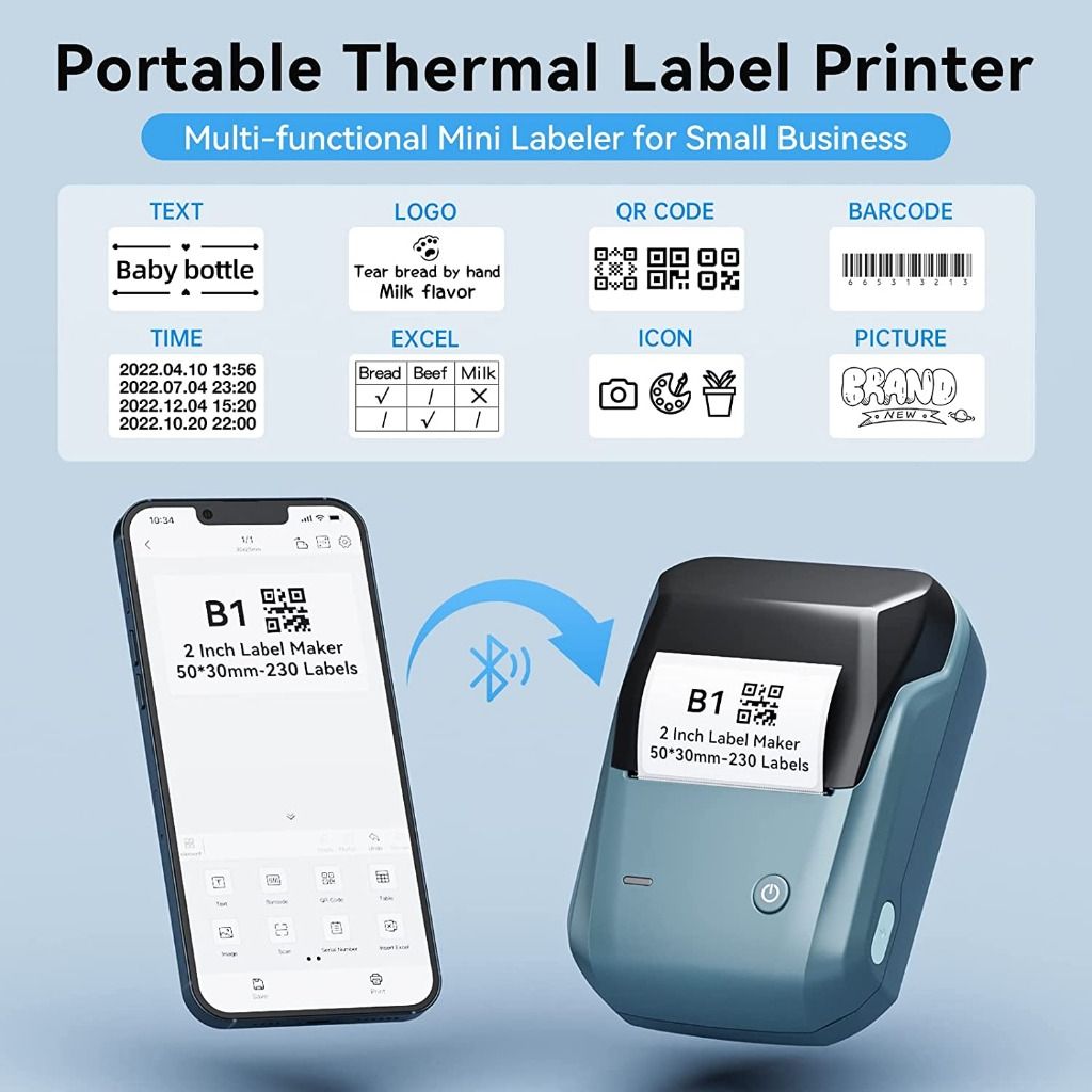 Niimbot B1 Handheld Cable Label Printer with 1Roll Label white sticker ...