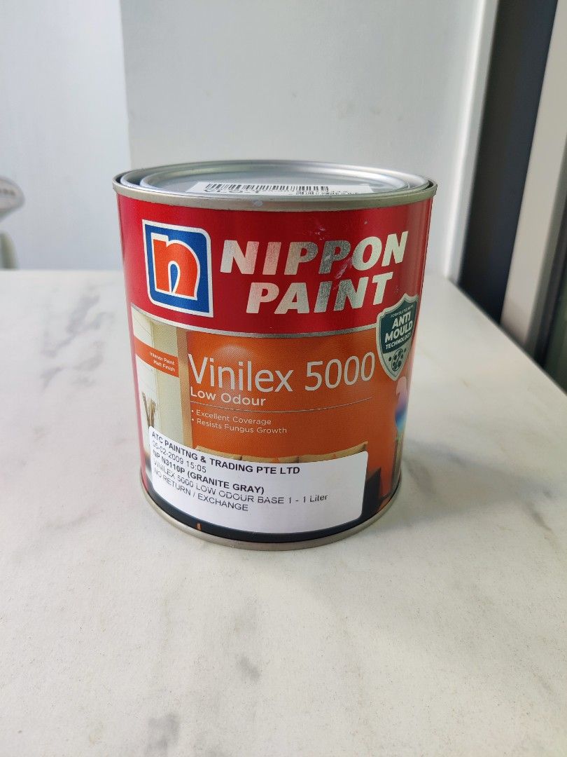 Nippon Paint 1L Vinilex 5000 Granite Gray, Furniture & Home Living ...